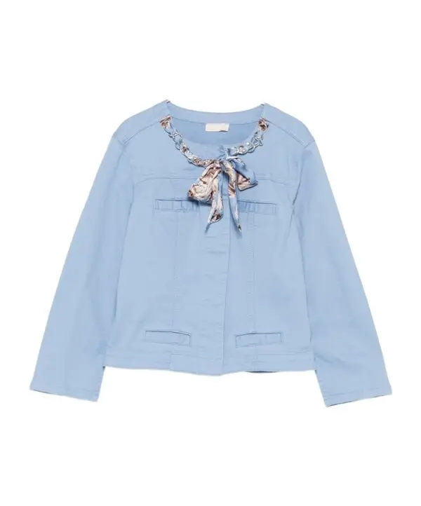 Liu Jo Floral Chain Embellished Cropped Jacket - Sky Blue