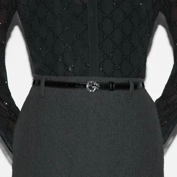 Gucci Thin Belt With Interlocking G Buckle - Black