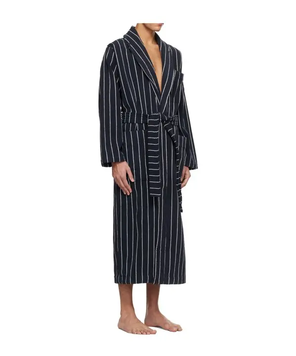 TEKLA Striped Bathrobe With Ties - Black