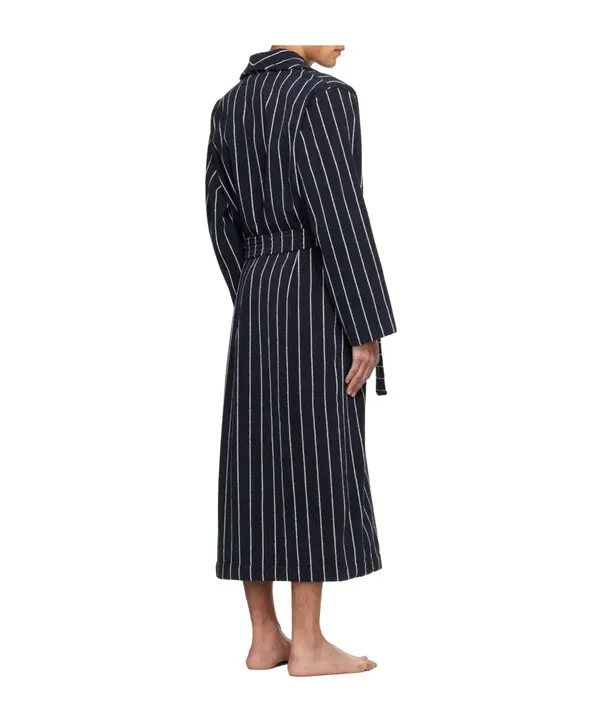 TEKLA Striped Bathrobe With Ties - Black
