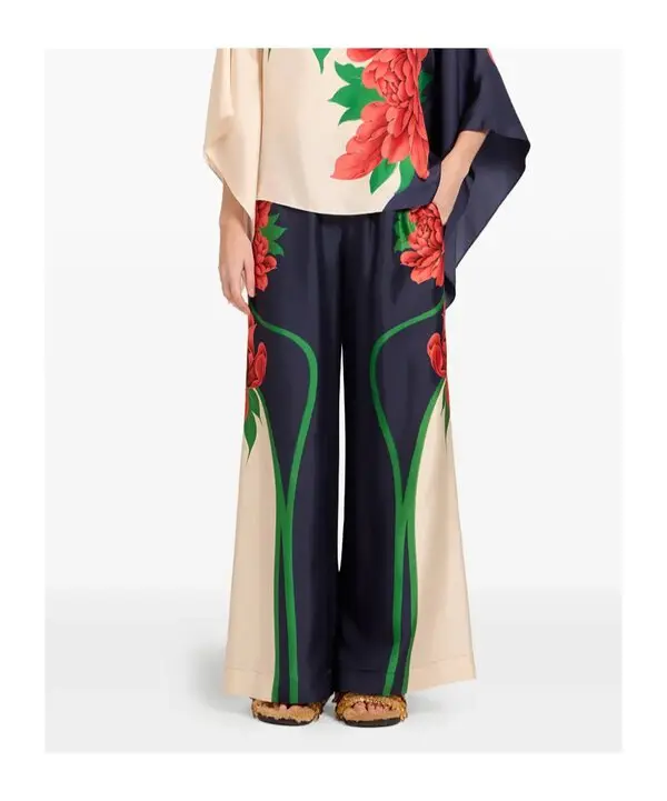 La DoubleJ Queen Peony Placed Palazzo Pants - Black