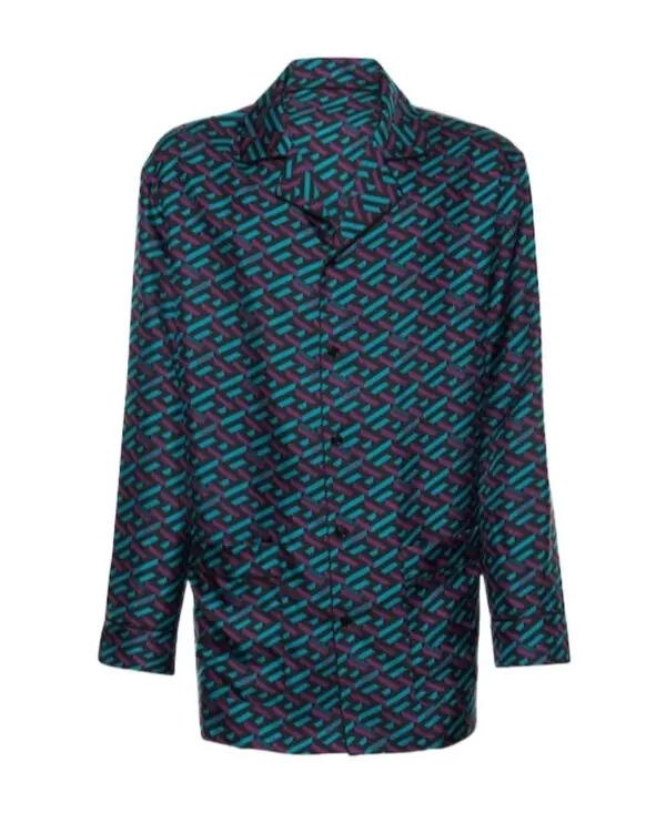 Versace Printed Silk Twill Shirt And Pajamas - Black