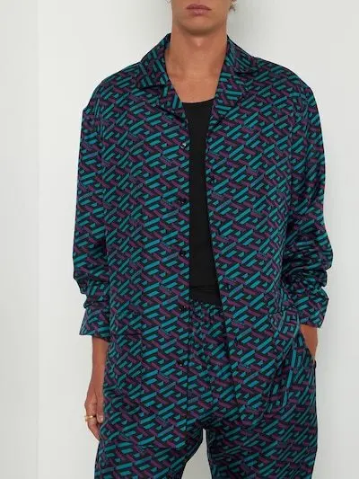Versace Printed Silk Twill Shirt And Pajamas