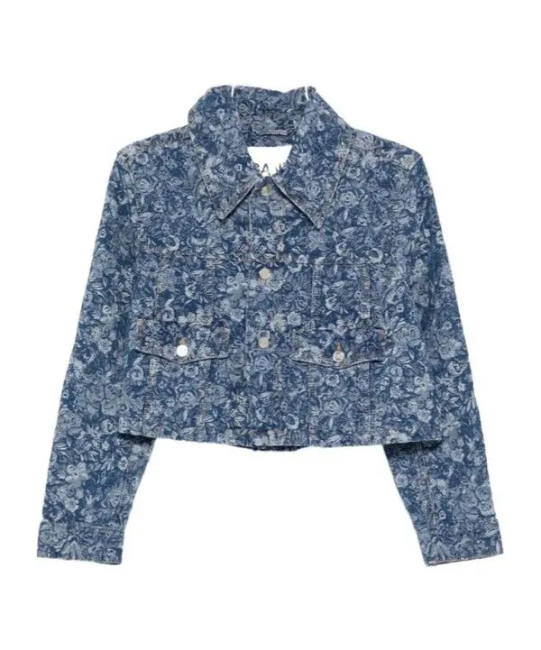 GANNI Floral Printed Denim Jacket - Blue