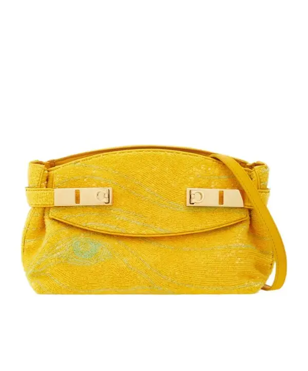 FERRAGAMO Hug Soft Crossbody Bag With Sequins - Yellow