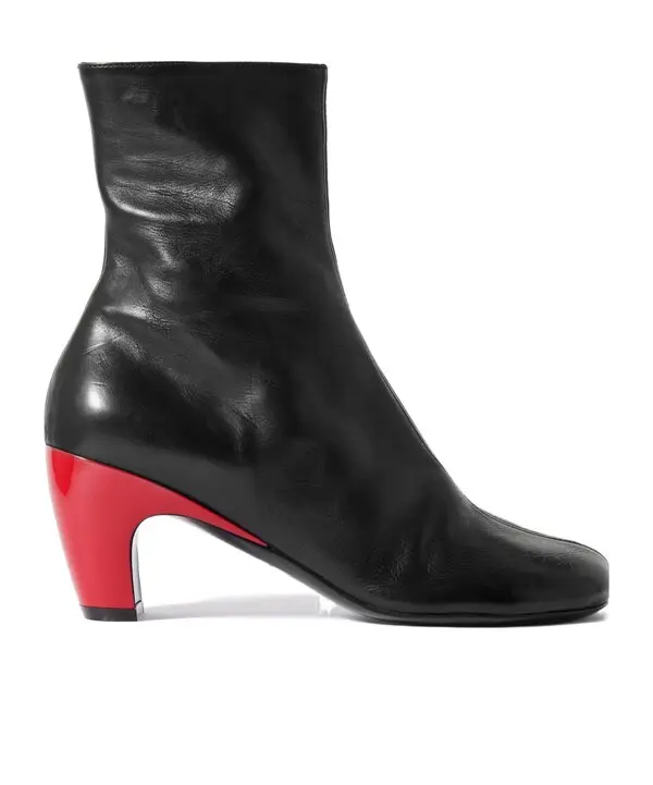 Dries Van Noten Leather Ankle Boots With Patent Heel