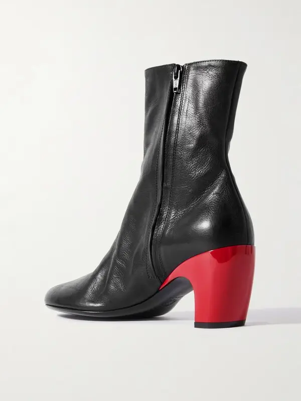 Dries Van Noten Leather Ankle Boots With Patent Heel