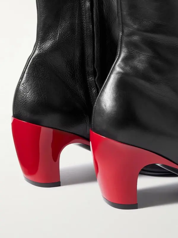 Dries Van Noten Leather Ankle Boots With Patent Heel