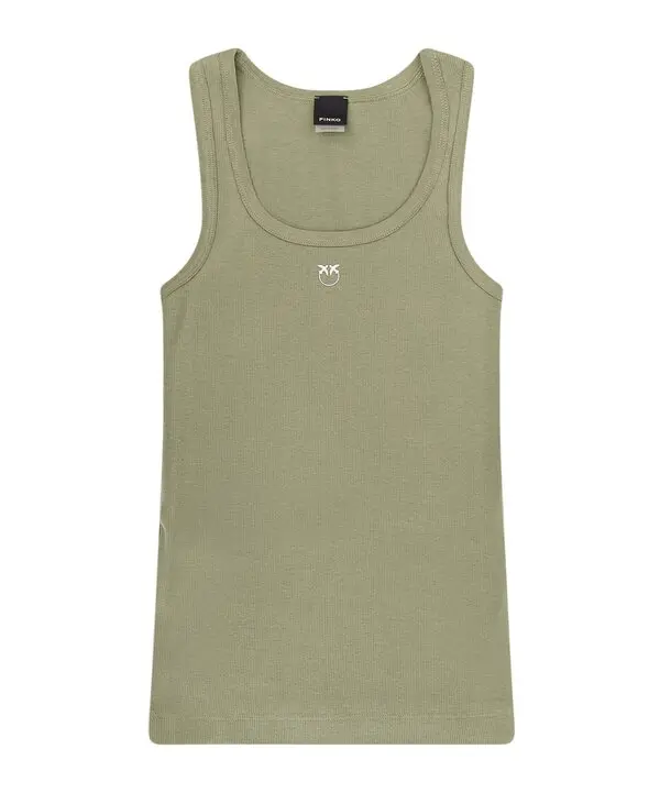 Pinko Ribbed Logo Plaque Tank Top - Green