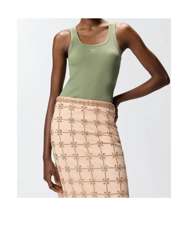 Pinko Ribbed Logo Plaque Tank Top - Green