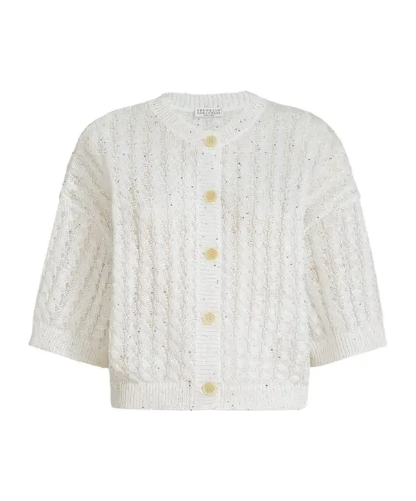 Brunello Cucinelli Sequin-embellished Knitted Cardigan - White
