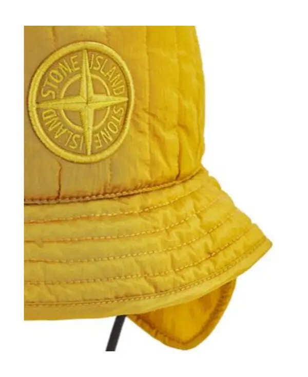 Stone Island Quilted Bucket Hat With Logo Embroidery - Yellow