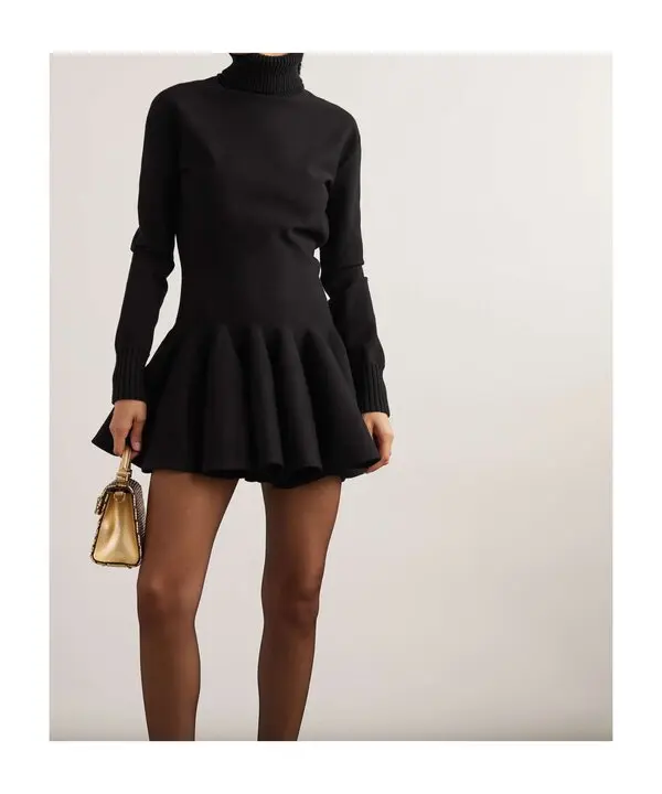Valentino Garavani Pleated High-neck Mini Dress
