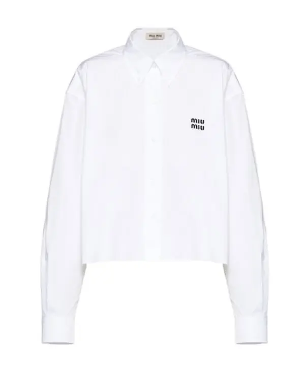 Miu Miu Cropped Logo Shirt - White