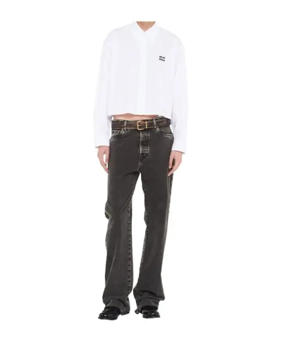 Miu Miu Cropped Logo Shirt - White
