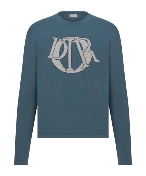 Dior Christian Logo Detailed Crewneck Jumper - Blue