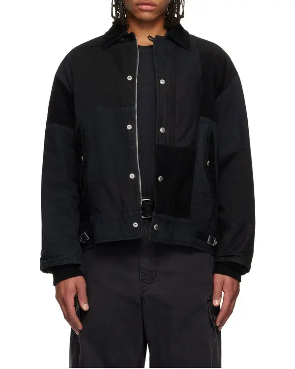 Comme Des Garçons Homme Tone-on-tone Patchwork Cotton Jacket - Black