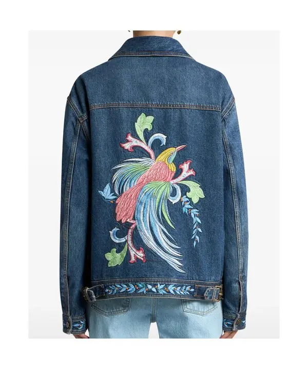 Etro Embroidered Zip Denim Jacket - Blue