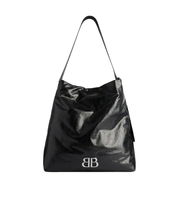 Balenciaga Logo Plaque Large Shoulder Bag - Black