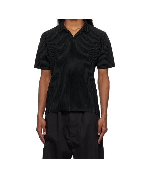 Issey Miyake Homme Plissé Short-sleeved Pleated Polo Shirt - Black