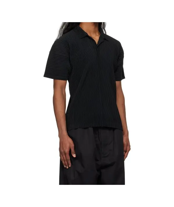 Issey Miyake Homme Plissé Short-sleeved Pleated Polo Shirt - Black