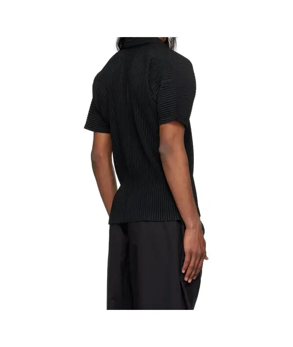 Issey Miyake Homme Plissé Short-sleeved Pleated Polo Shirt - Black