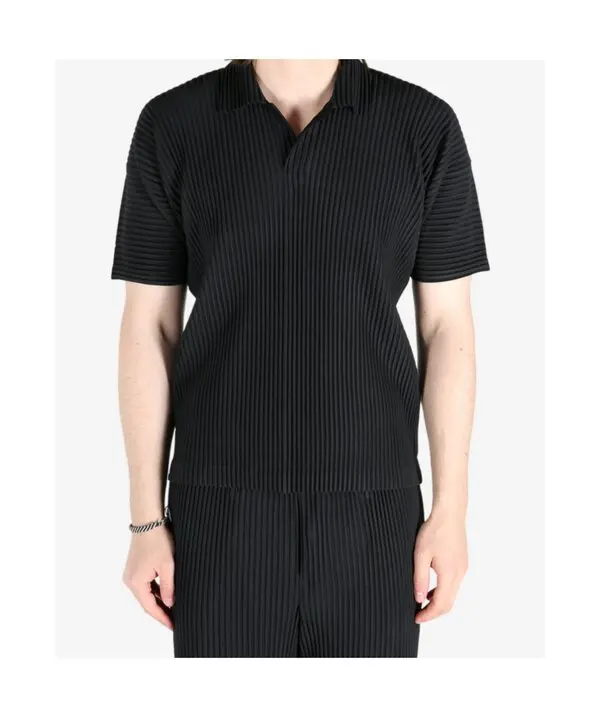 Issey Miyake Homme Plissé Short-sleeved Pleated Polo Shirt - Black