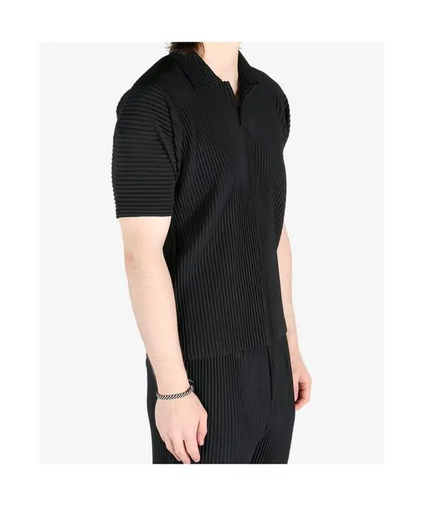 Issey Miyake Homme Plissé Short-sleeved Pleated Polo Shirt - Black
