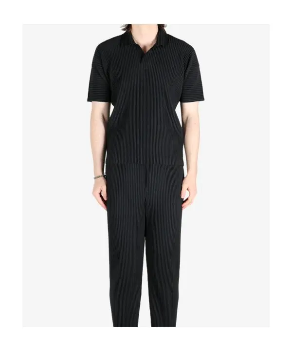 Issey Miyake Homme Plissé Short-sleeved Pleated Polo Shirt - Black