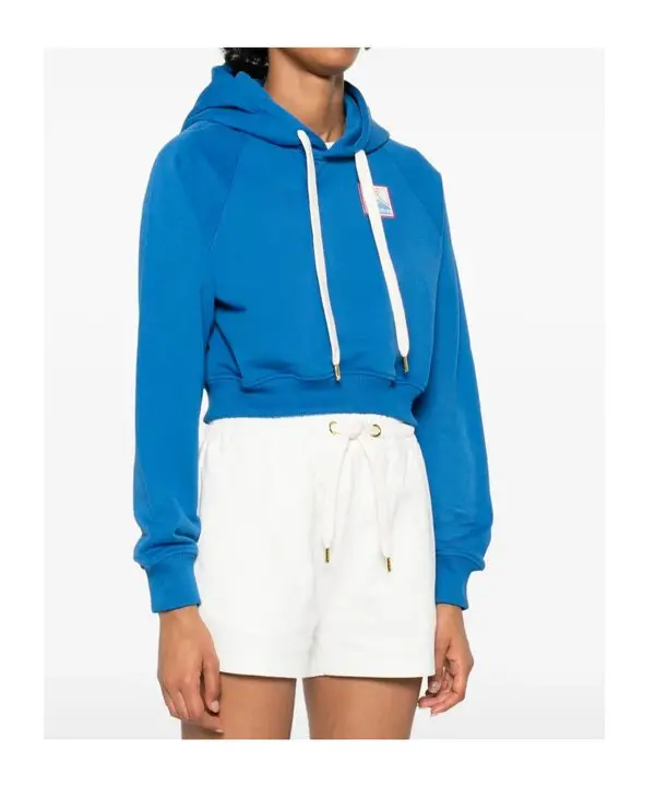 Casablanca Cropped Cotton Hoodie With Drawstring