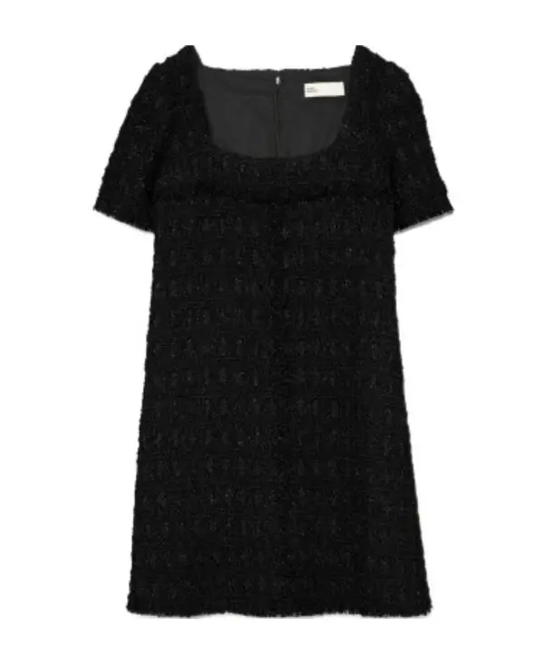 Tory Burch Tweed Square Neck Mini Dress - Black