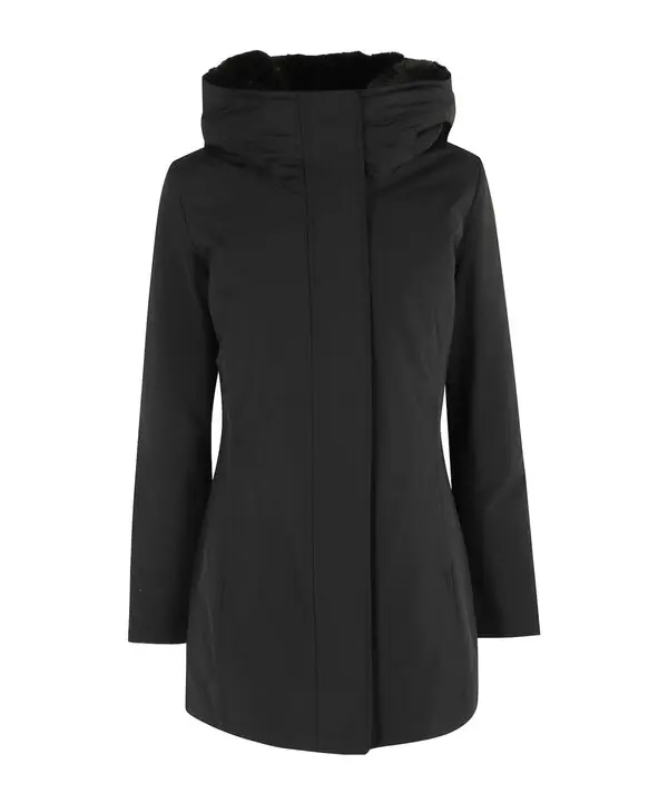 Woolrich Hooded Coat With Zip Fastening - Black