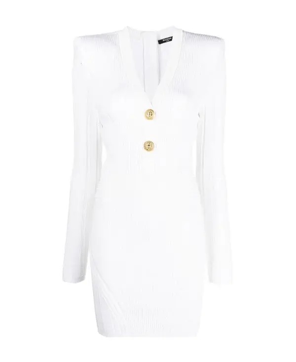 Balmain Ribbed-knit Mini Dress - White