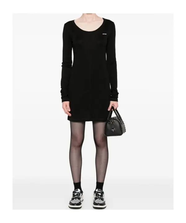 Miu Miu Long-sleeved Mini Dress With Logo Patch
