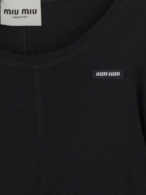 Miu Miu Long-sleeved Mini Dress With Logo Patch