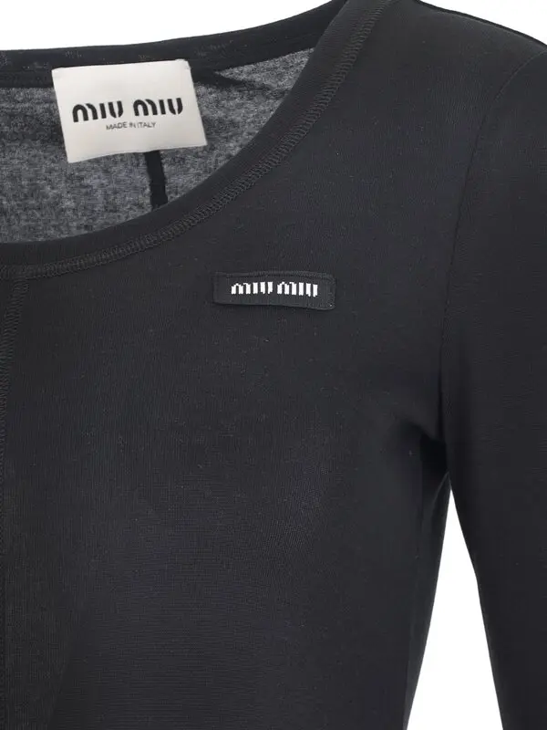 Miu Miu Long-sleeved Mini Dress With Logo Patch