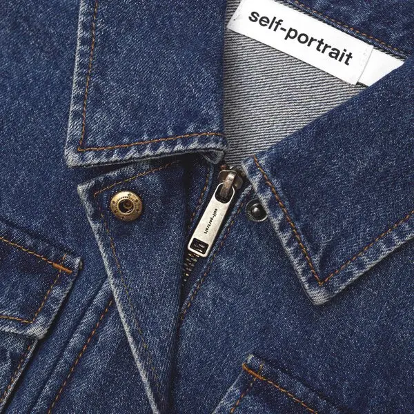 SELF-PORTRAIT Cropped Denim Jacket With Epaulettes