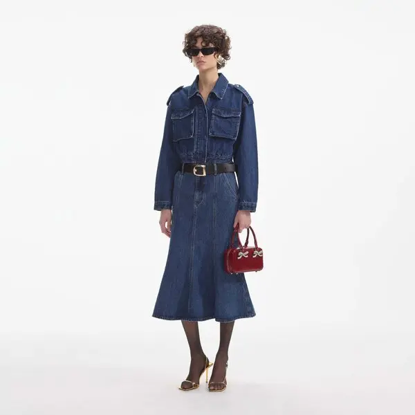 SELF-PORTRAIT Cropped Denim Jacket With Epaulettes