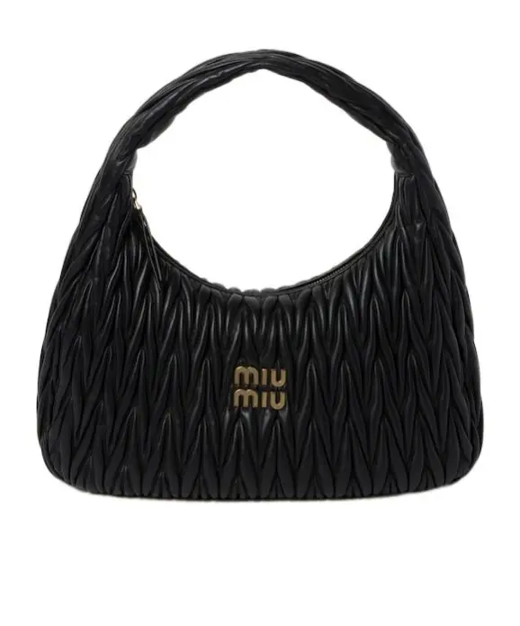 Miu Miu Matelassé Nappa Leather Hobo Bag - Black