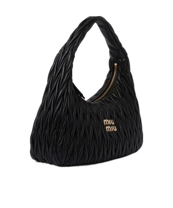 Miu Miu Matelassé Nappa Leather Hobo Bag - Black