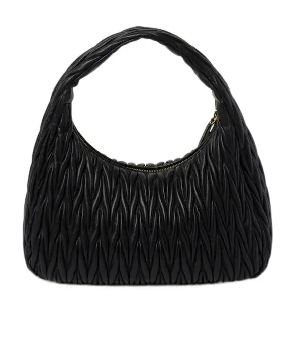 Miu Miu Matelassé Nappa Leather Hobo Bag - Black
