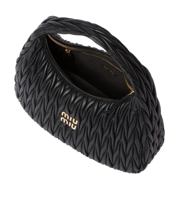 Miu Miu Matelassé Nappa Leather Hobo Bag - Black
