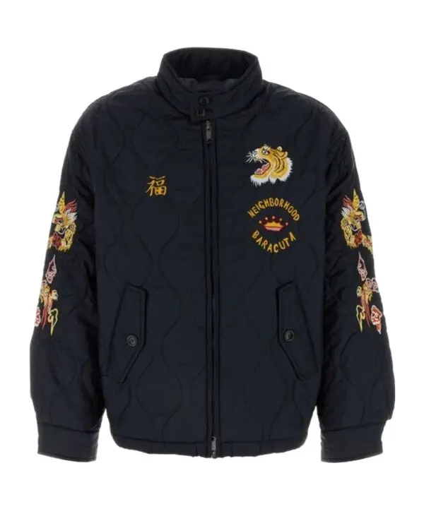 BARACUTA England Embroidered Quilted Jacket - Navy Blue