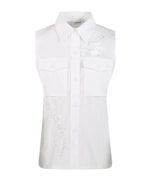 P.a.r.o.s.h Sleeveless Embroidered Shirt - White