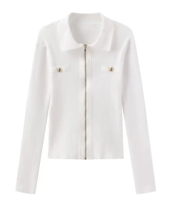 Marissa Chiara Zip-up Jacket With Lapel Collar - White