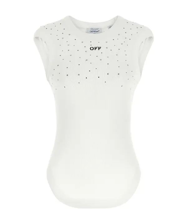 Off-White Embellished Crewneck Ribbed Top