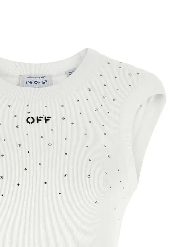 Off-White Embellished Crewneck Ribbed Top