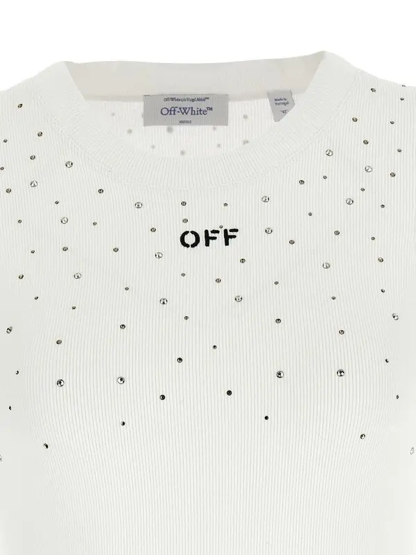 Off-White Embellished Crewneck Ribbed Top
