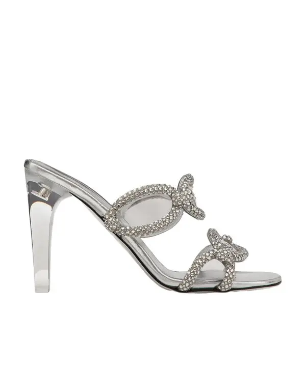 Valentino Garavani Chain 1967 Embellished Metallic Napa Leather Mules