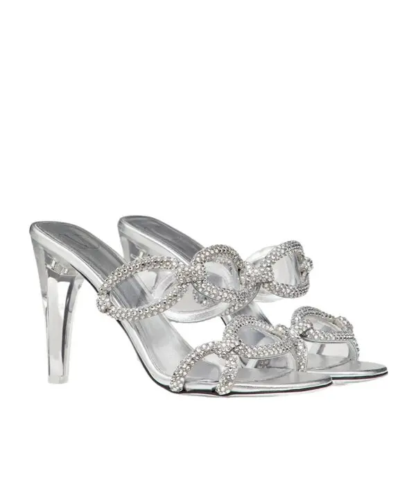 Valentino Garavani Chain 1967 Embellished Metallic Napa Leather Mules